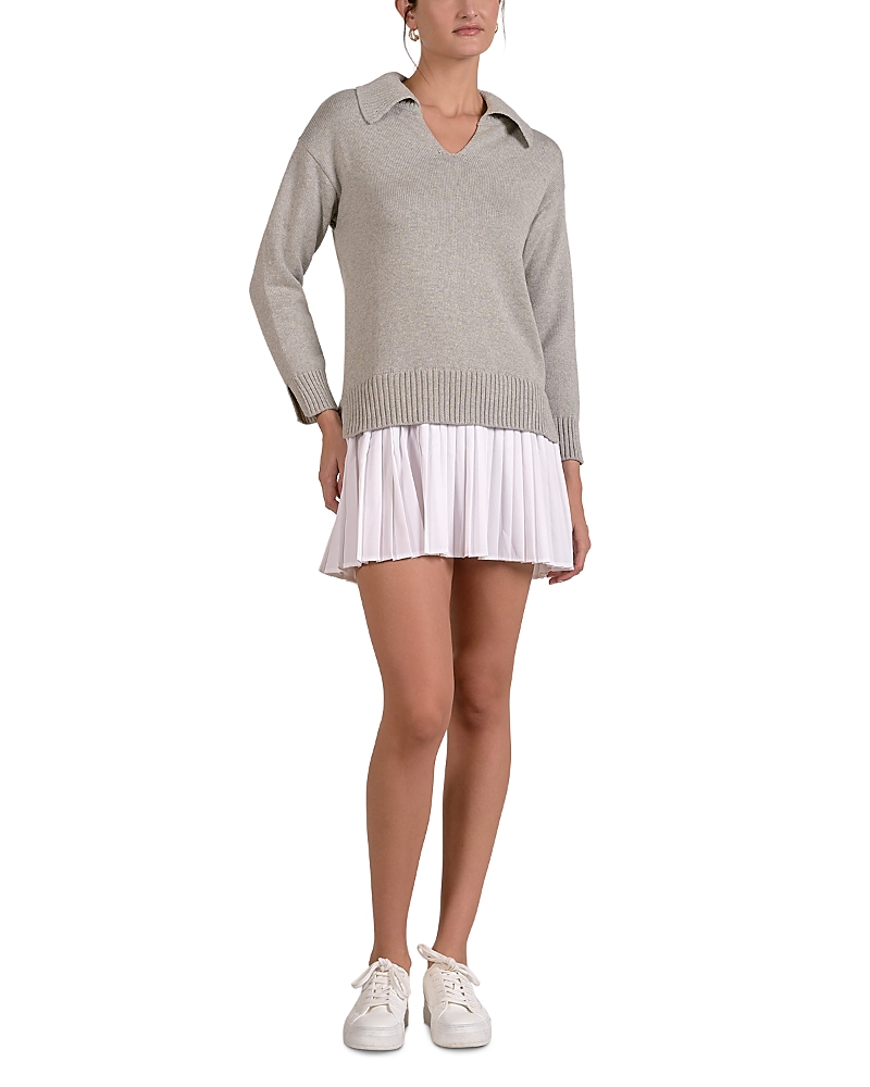 ELAN Elan Layered Look Sweater Dress with Pleated Skirt